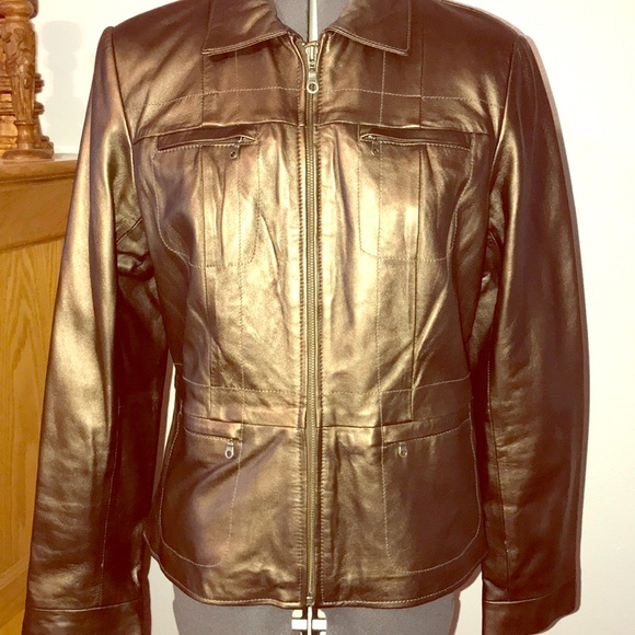 Alfani | Jackets & Coats | Alfani Bronze Leather Zip Front Jacket Large ...